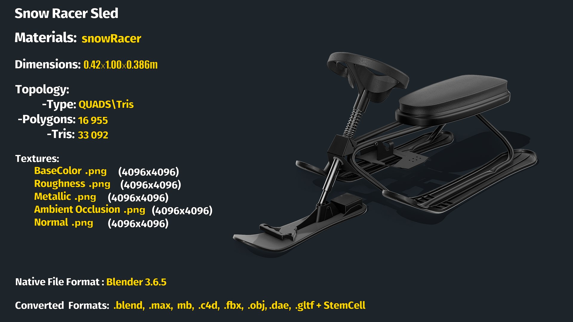 3D Snow Racer Sled Model - TurboSquid 2179650