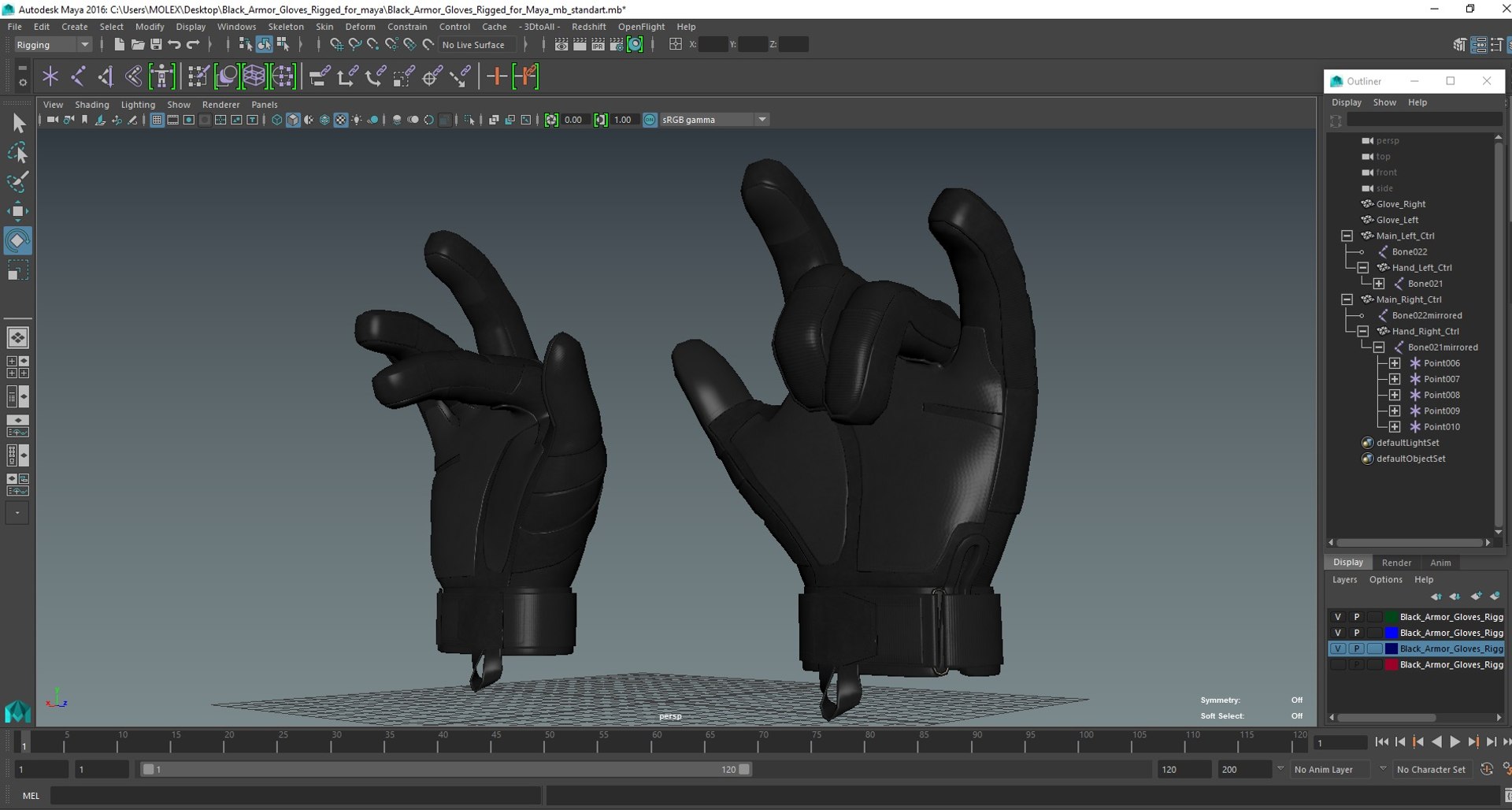 3D Black Armor Gloves Rigged for Maya model - TurboSquid 2146096