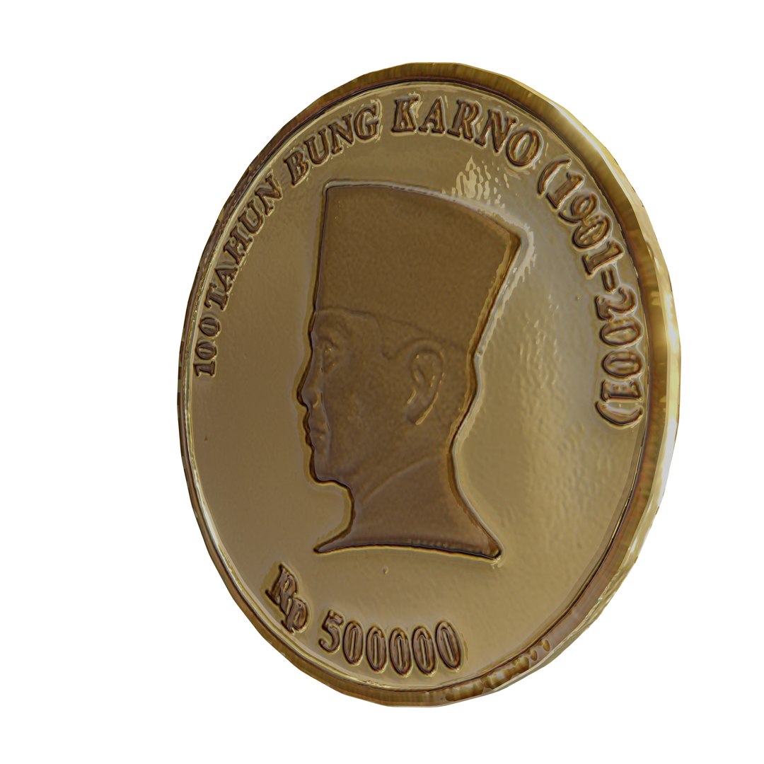 Indonesian 500000 Rupiah Gold Coin 2001 Featuring President Soekarno 3D ...