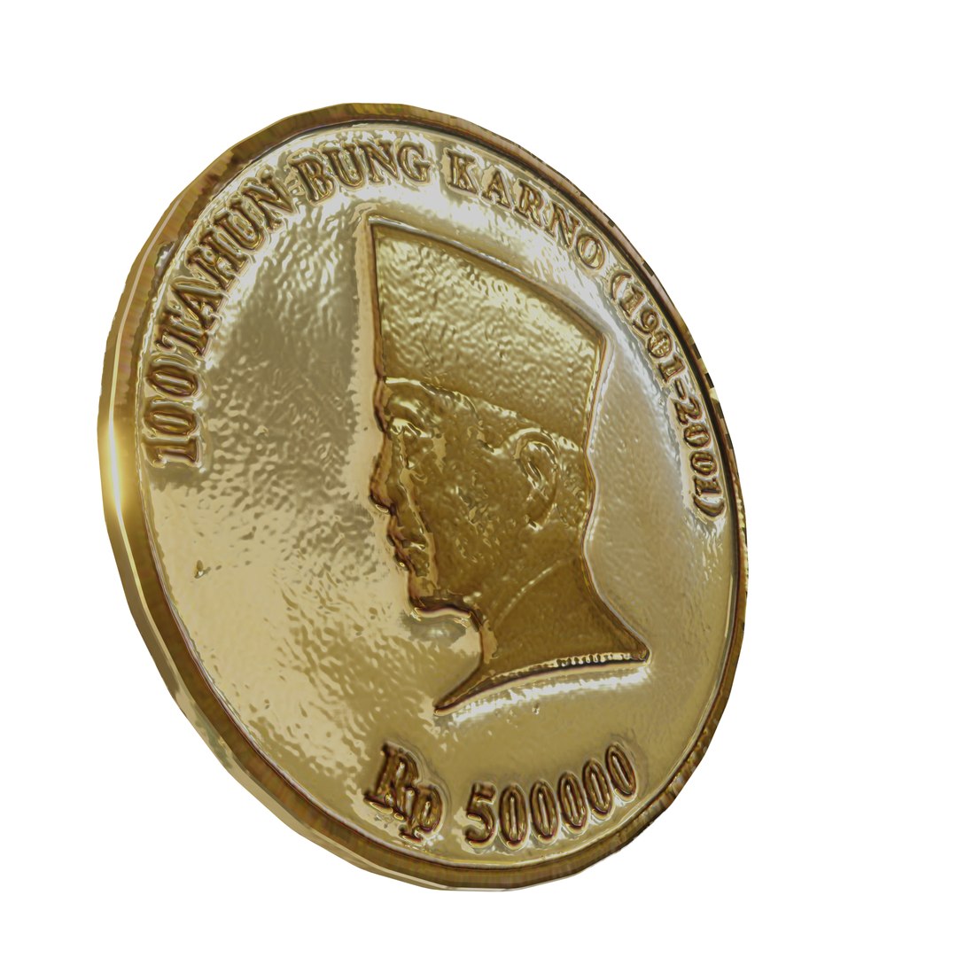Indonesian 500000 Rupiah Gold Coin 2001 Featuring President Soekarno 3D ...