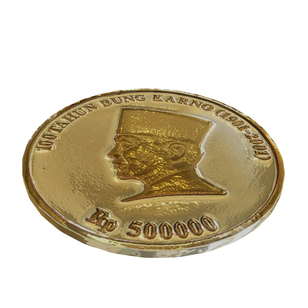 Indonesian 500000 Rupiah Gold Coin 2001 Featuring President Soekarno 3D ...
