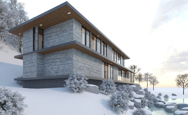 Winter Lake House Exterior and Interior 3D model - TurboSquid 1922749