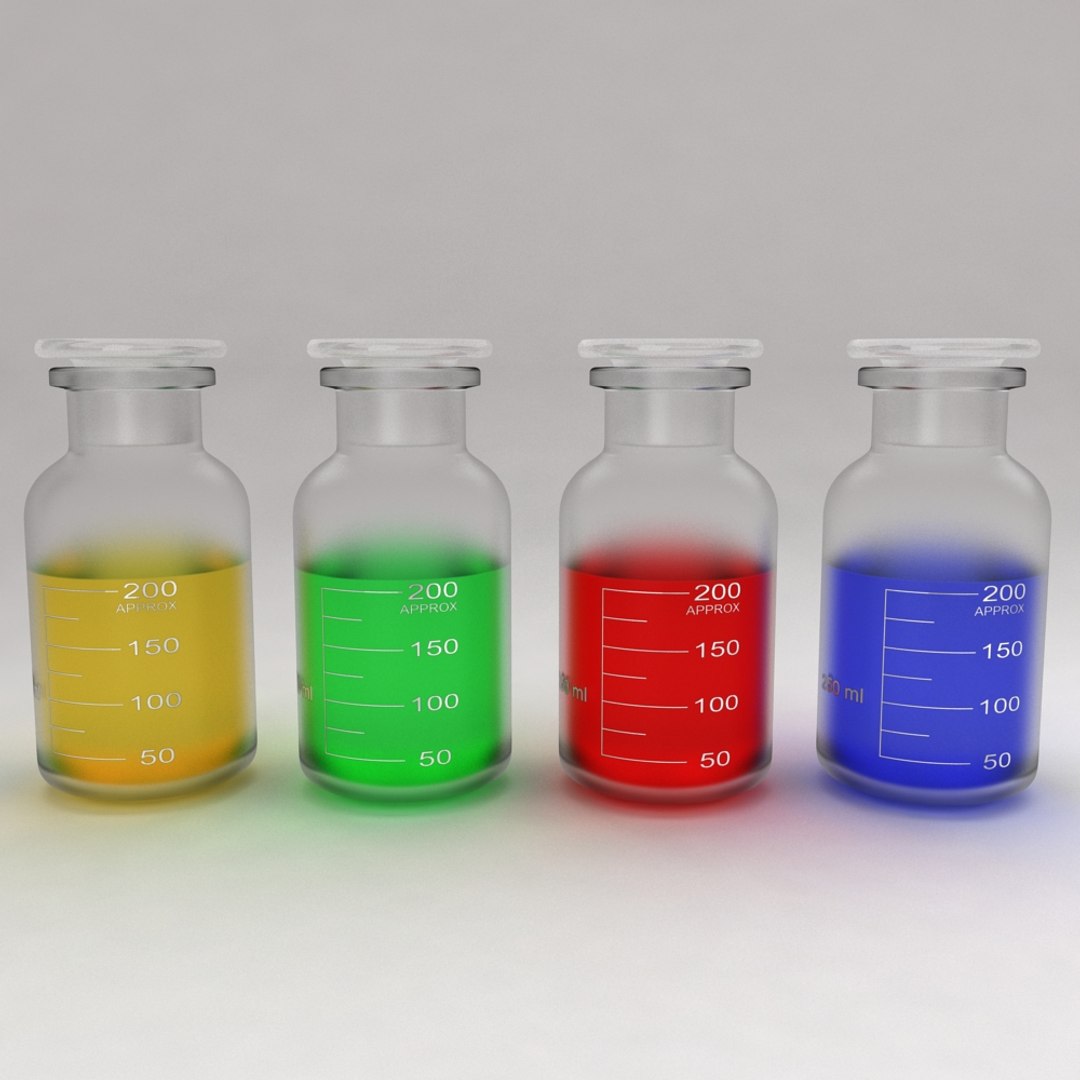 3d Chemical Bottles Liquid Model