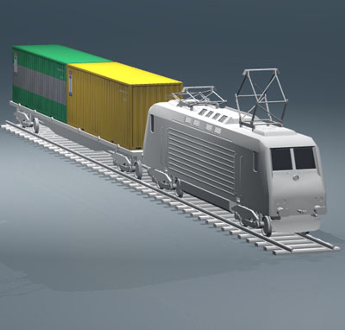 3d European Train Engine Cargo Model