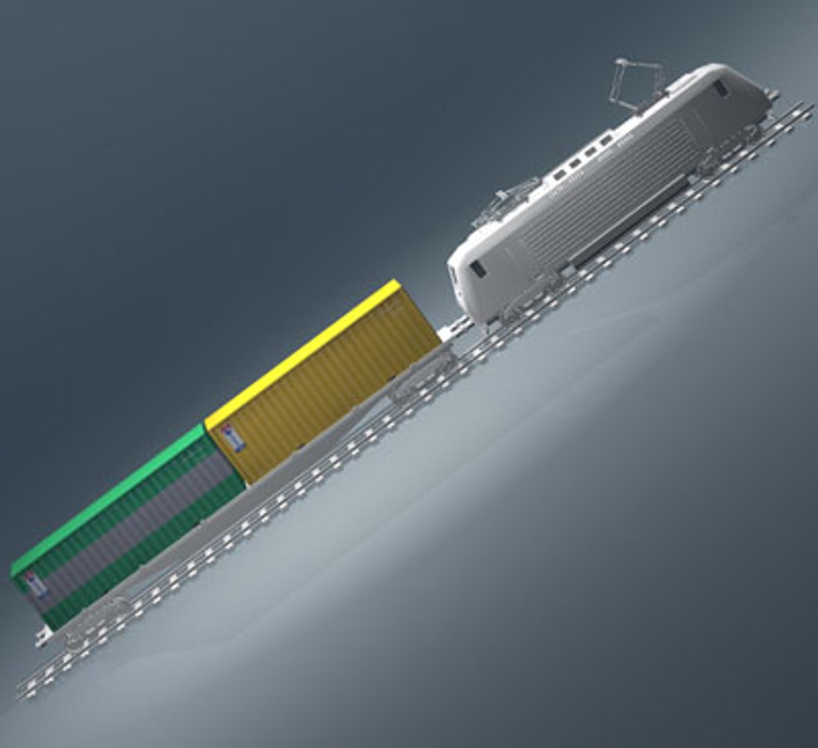 3d European Train Engine Cargo Model