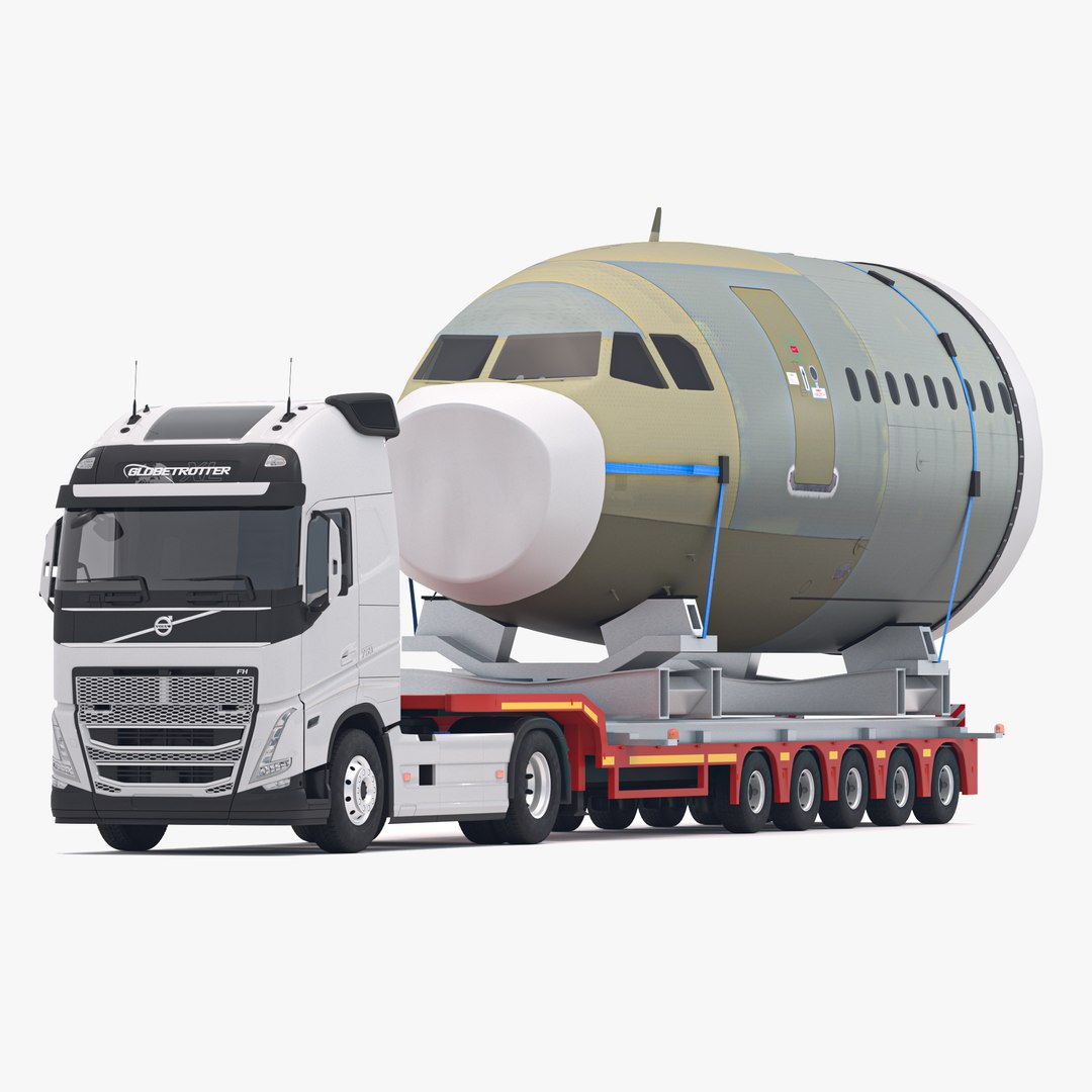 Volvo Fh16 2021 And Lowboy Trailer With Airplane Model - TurboSquid 1972931