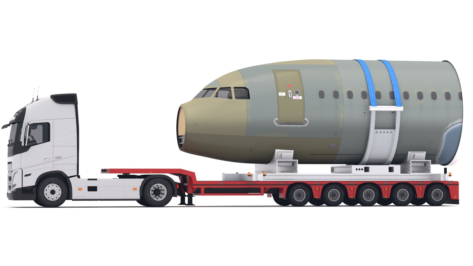 Volvo fh16 2021 and Lowboy Trailer with Airplane model - TurboSquid 1972931