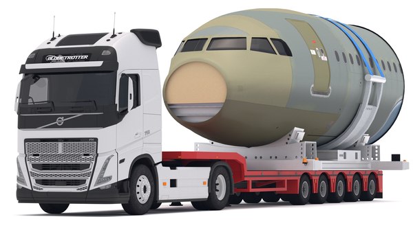 Volvo fh16 2021 and Lowboy Trailer with Airplane model - TurboSquid 1972931