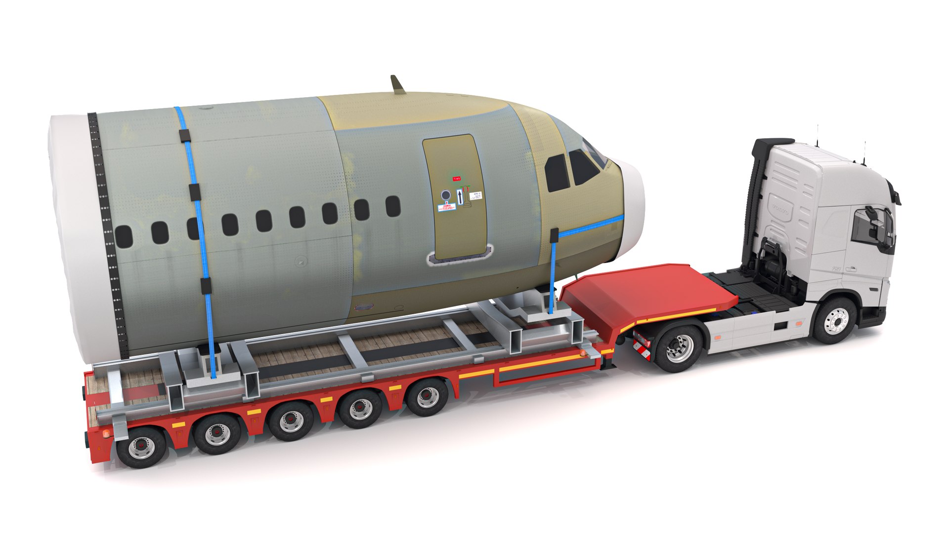Volvo Fh16 2021 And Lowboy Trailer With Airplane Model - TurboSquid 1972931