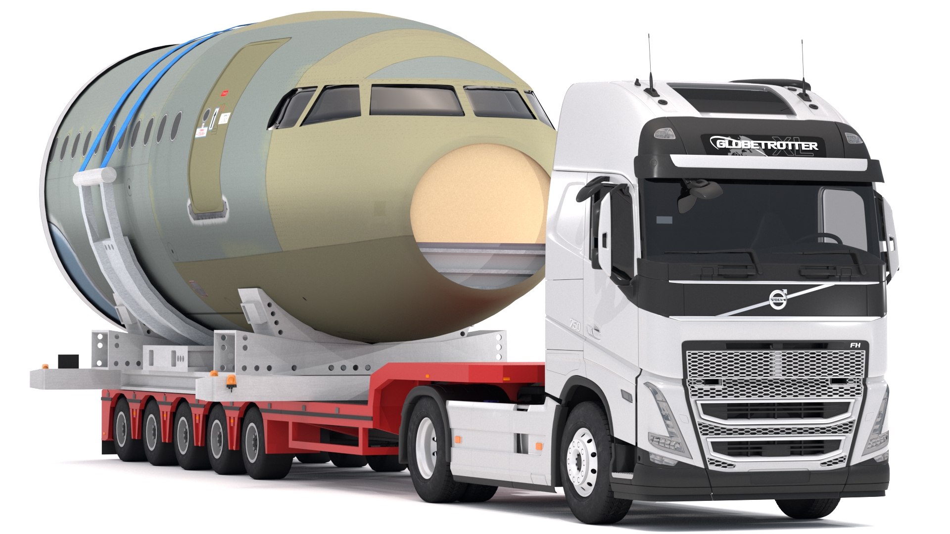 Volvo fh16 2021 and Lowboy Trailer with Airplane model - TurboSquid 1972931