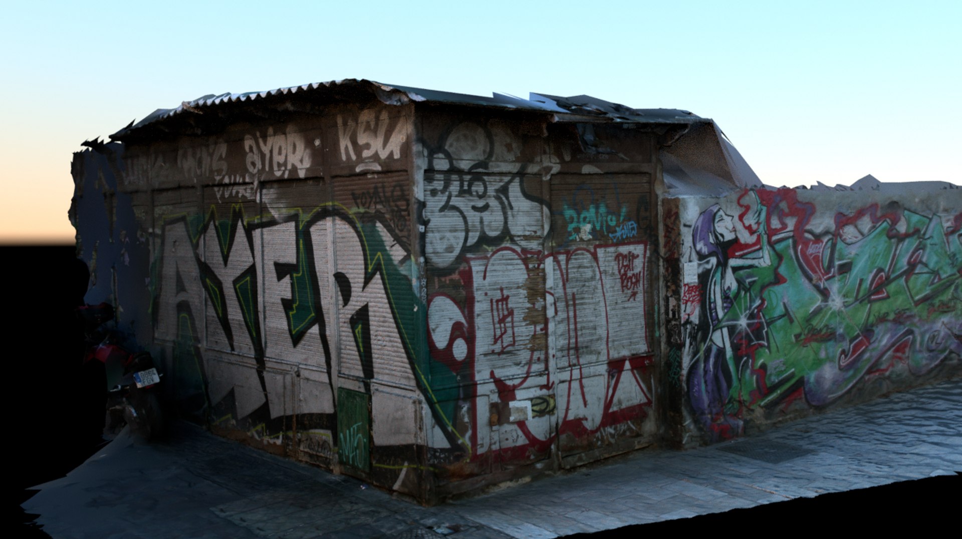 3D Abandoned Corner Store Graffiti Model - TurboSquid 1440490
