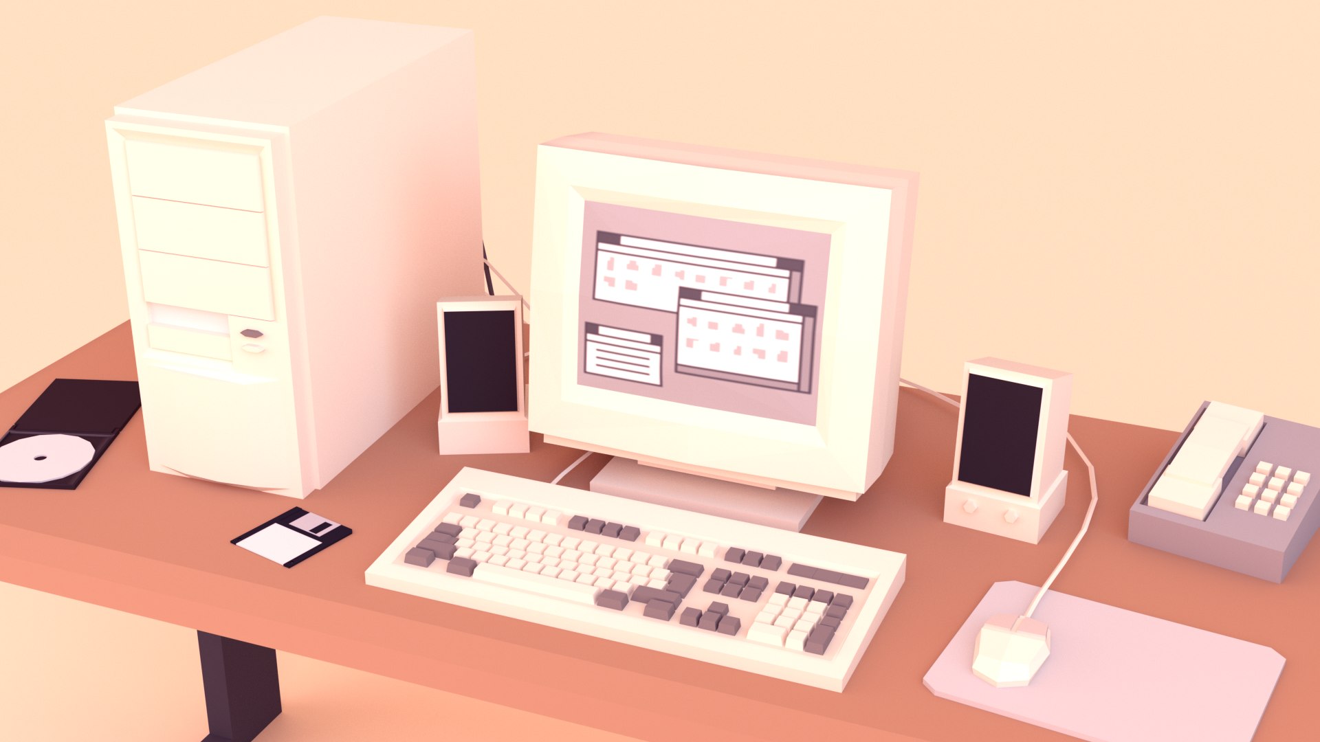 3D Retro Computer Desk - TurboSquid 1420855