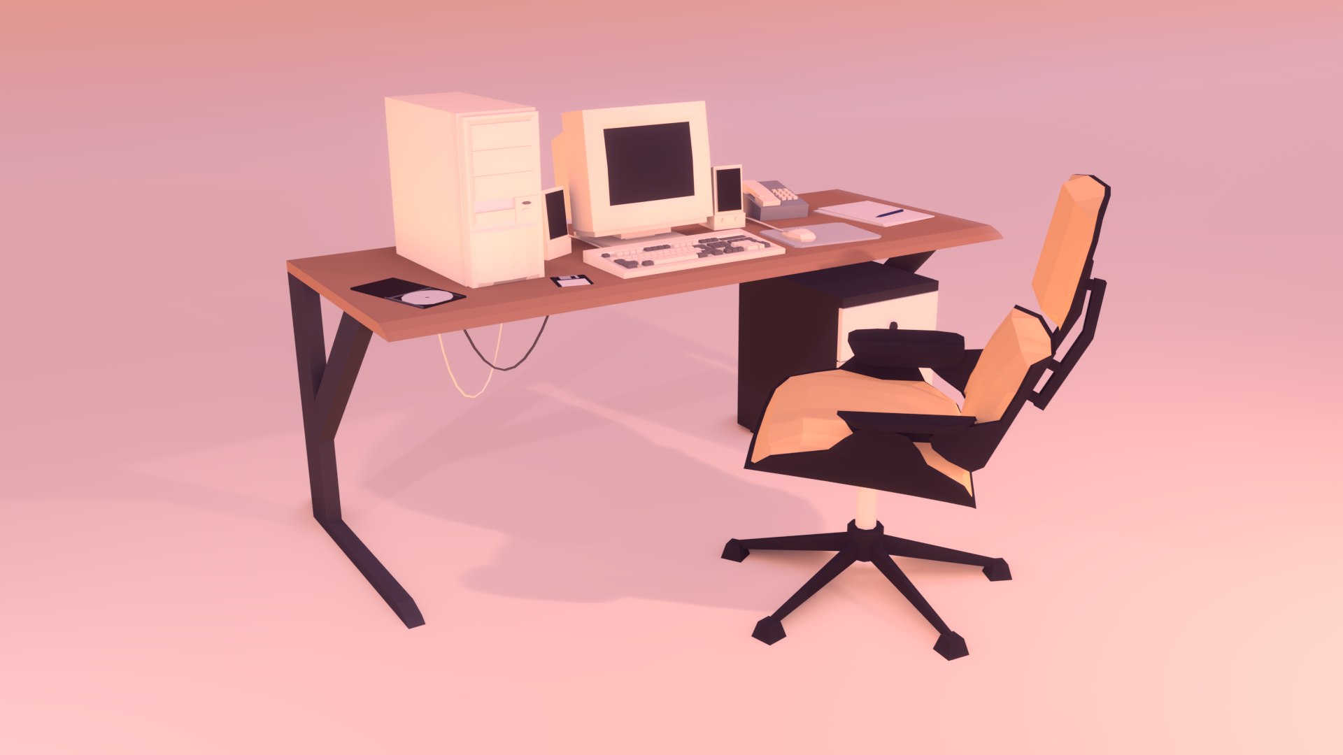 3D Retro Computer Desk - TurboSquid 1420855