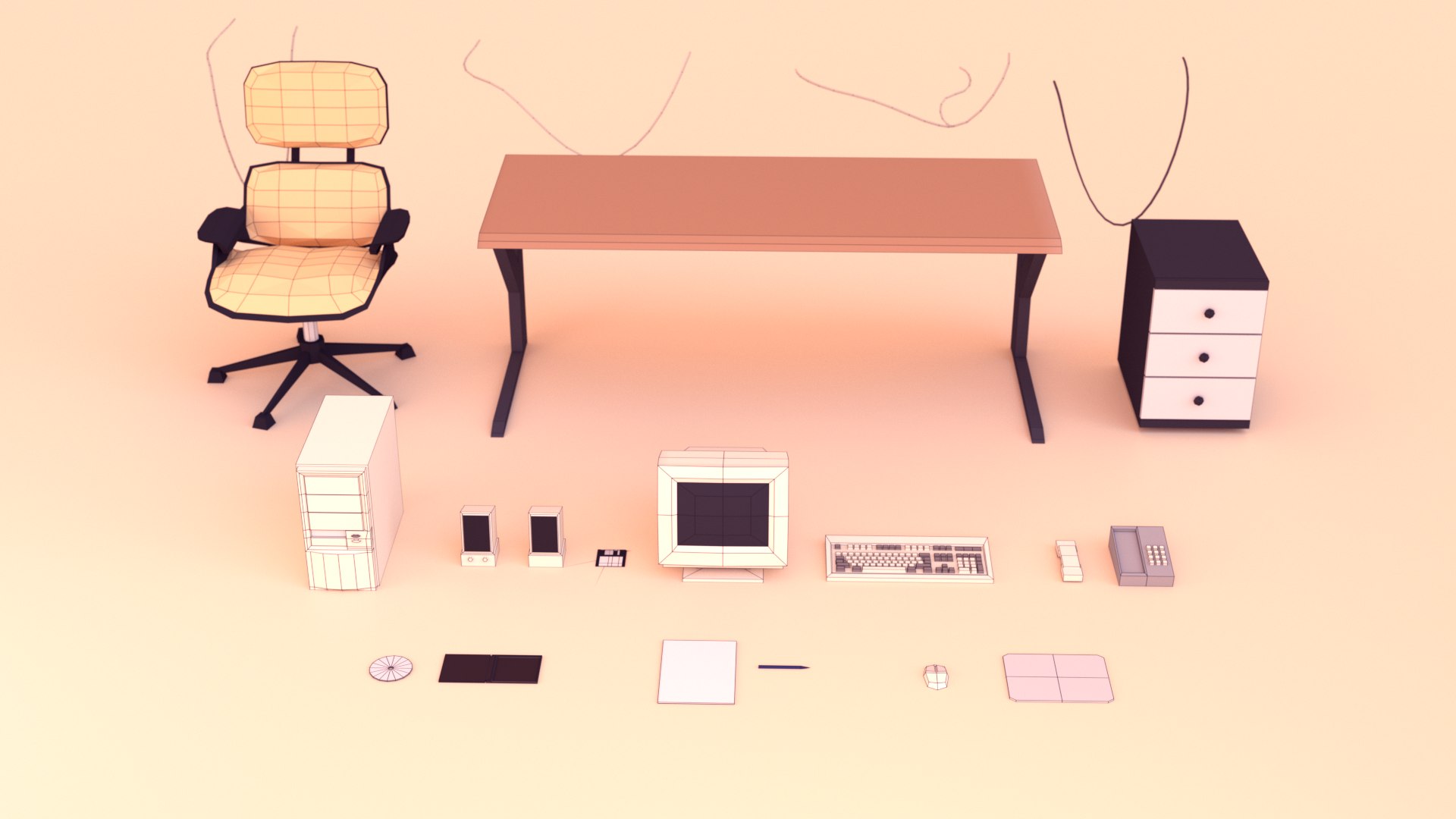 3D Retro Computer Desk - TurboSquid 1420855