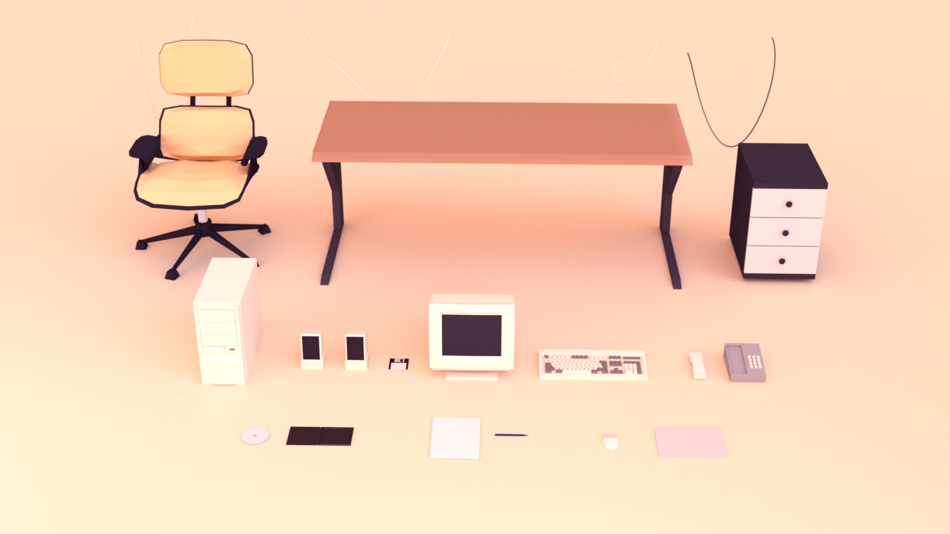 3D Retro Computer Desk - TurboSquid 1420855
