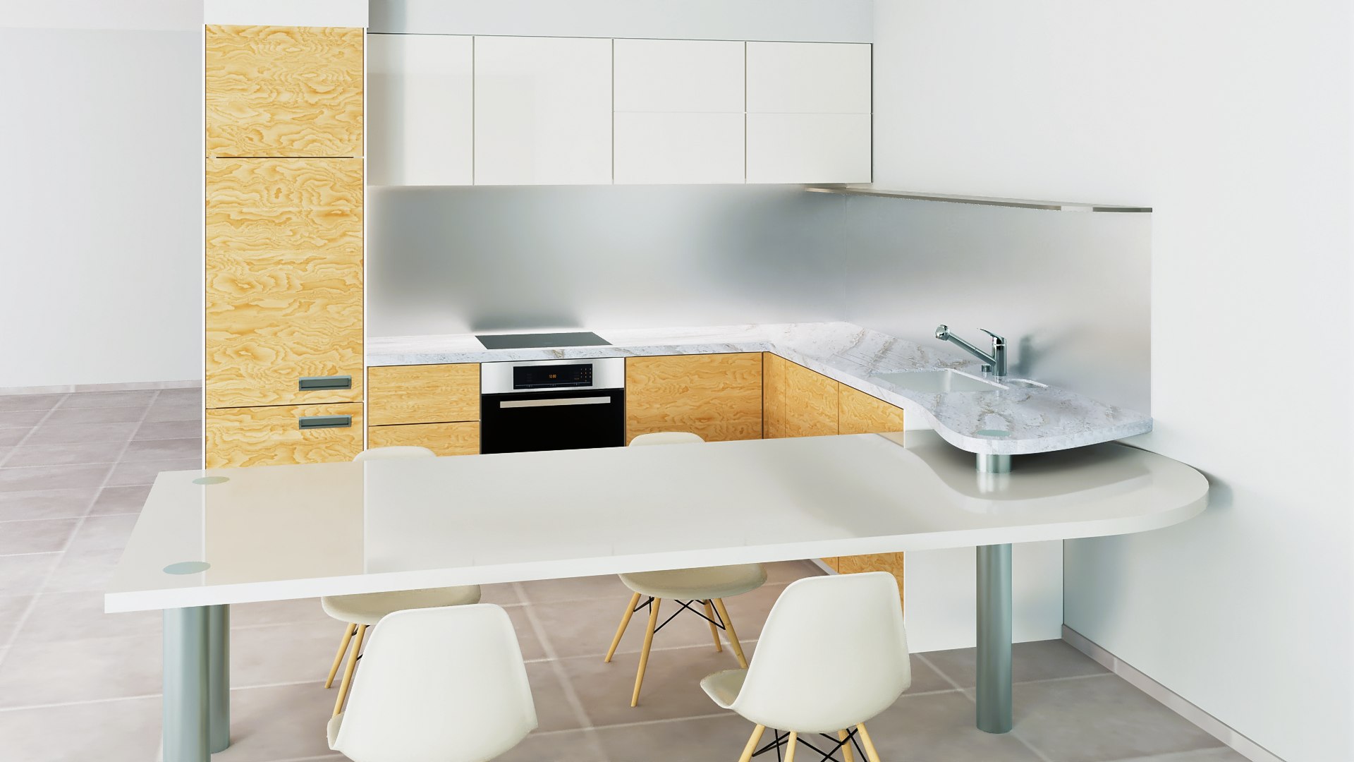 Open Contemporary Kitchen With Rotating Dining Table 3D Model ...