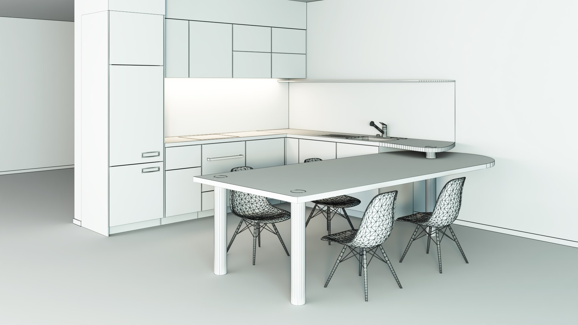 Open Contemporary Kitchen With Rotating Dining Table 3D Model ...