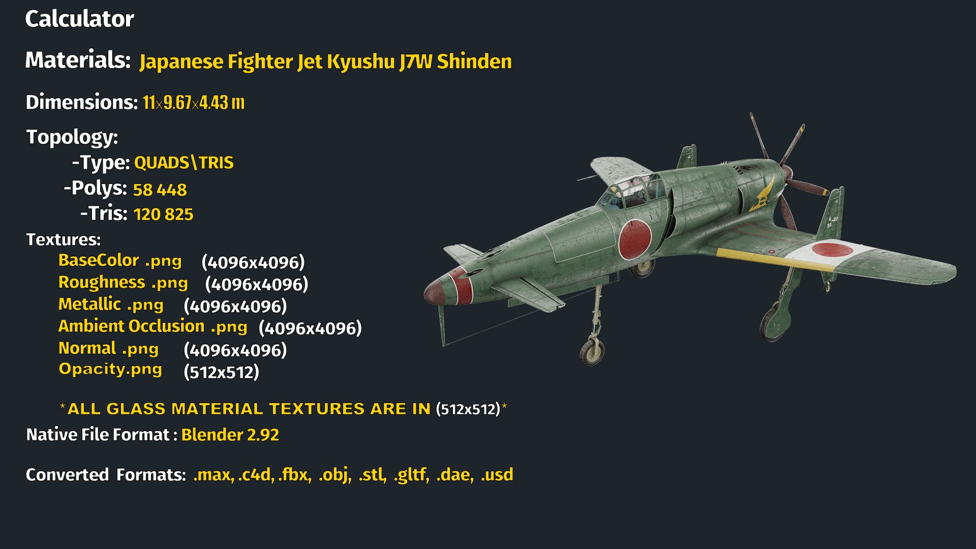 Japanese Fighter Jet Kyushu J7W Shinden 3D - TurboSquid 1734495