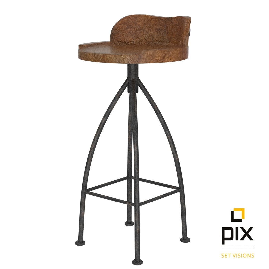 3d Realistic Rustic Bar Stool Model