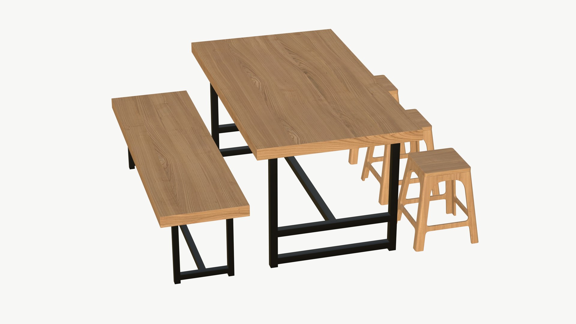 3D Realistic Wood Dining Table Stool Model - TurboSquid 1998956