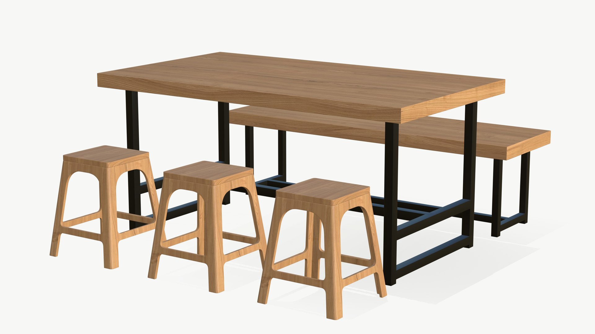 3D Realistic Wood Dining Table Stool Model - TurboSquid 1998956