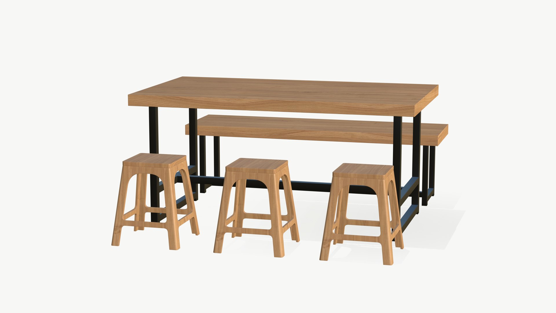 3D Realistic Wood Dining Table Stool Model - TurboSquid 1998956