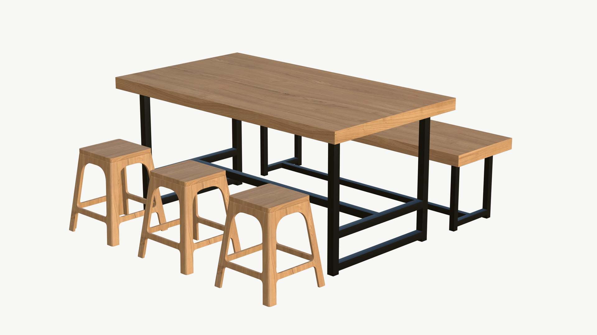3D Realistic Wood Dining Table Stool Model - TurboSquid 1998956
