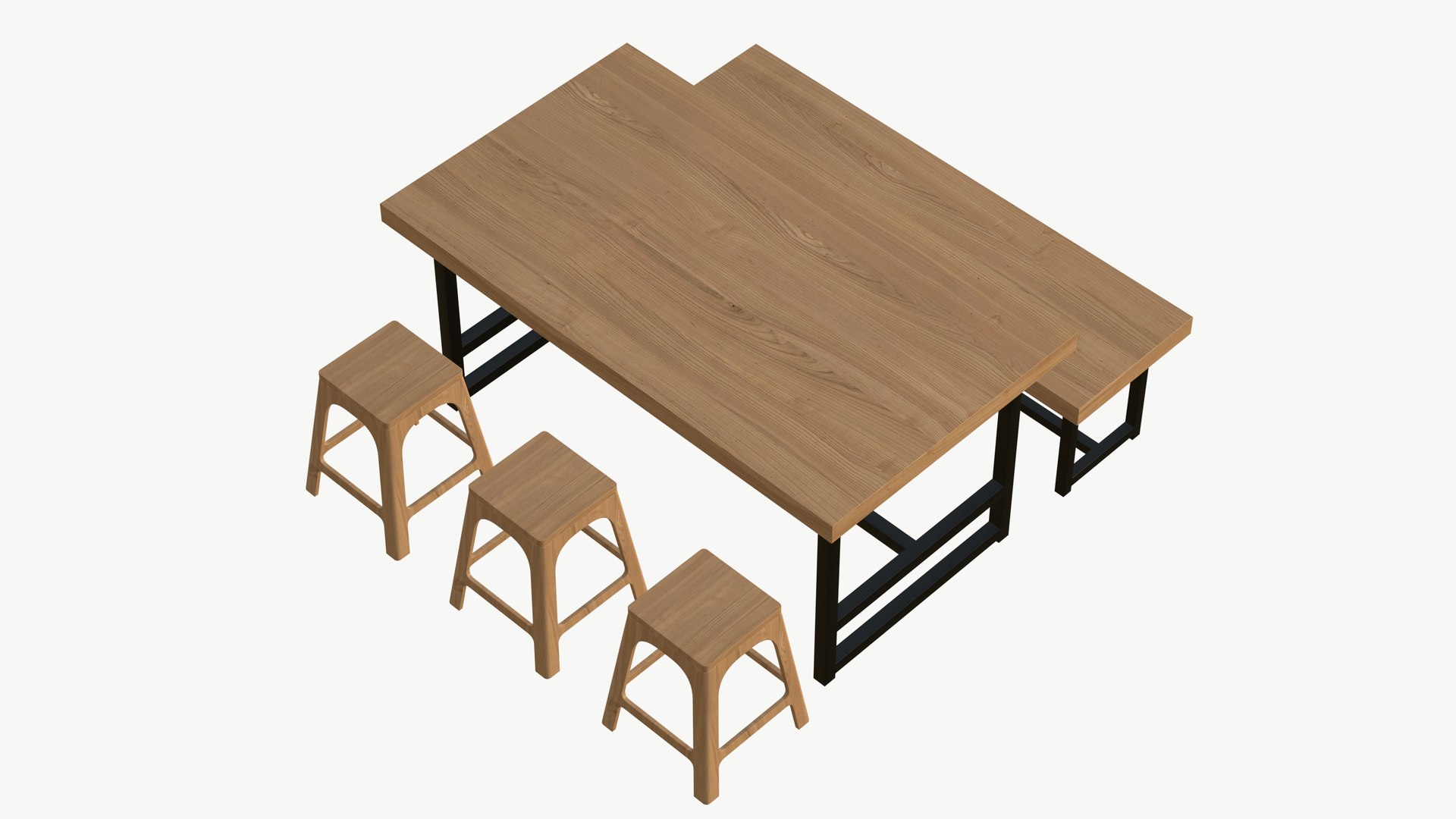 3D Realistic Wood Dining Table Stool Model - TurboSquid 1998956