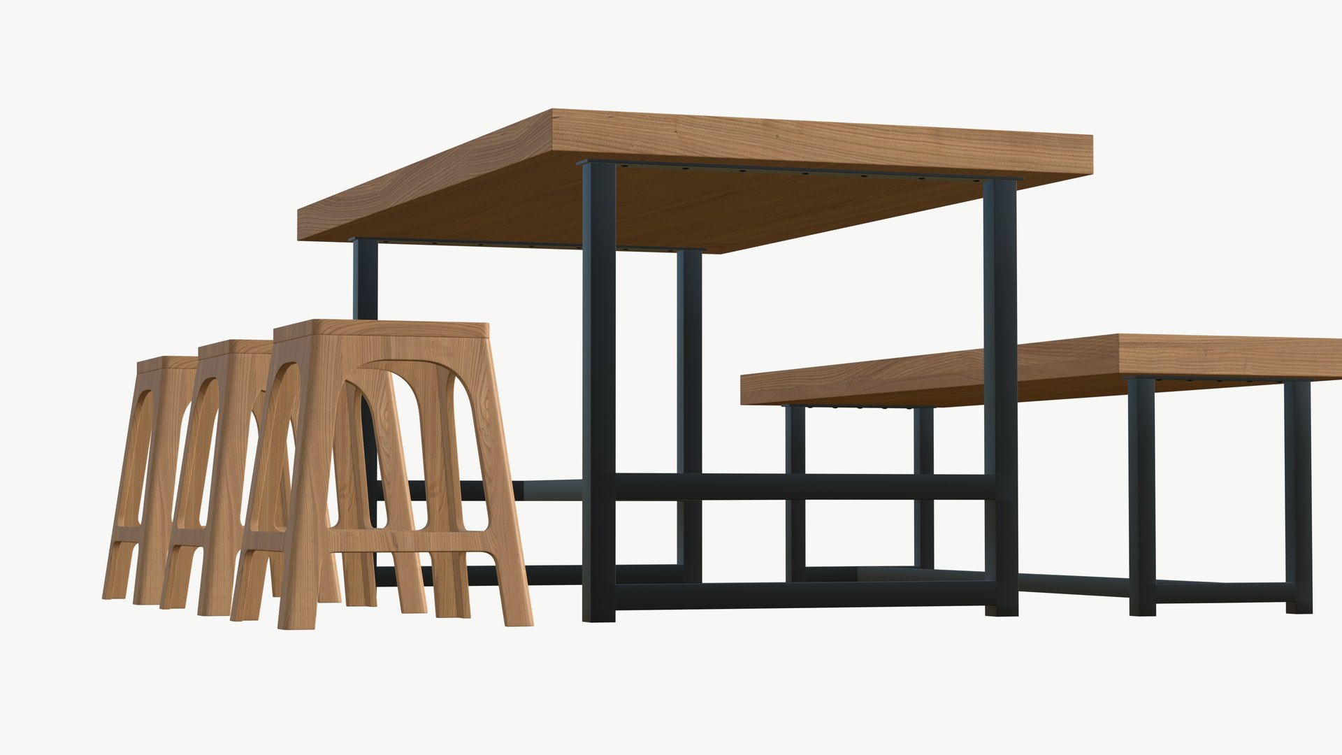 3D Realistic Wood Dining Table Stool Model - TurboSquid 1998956