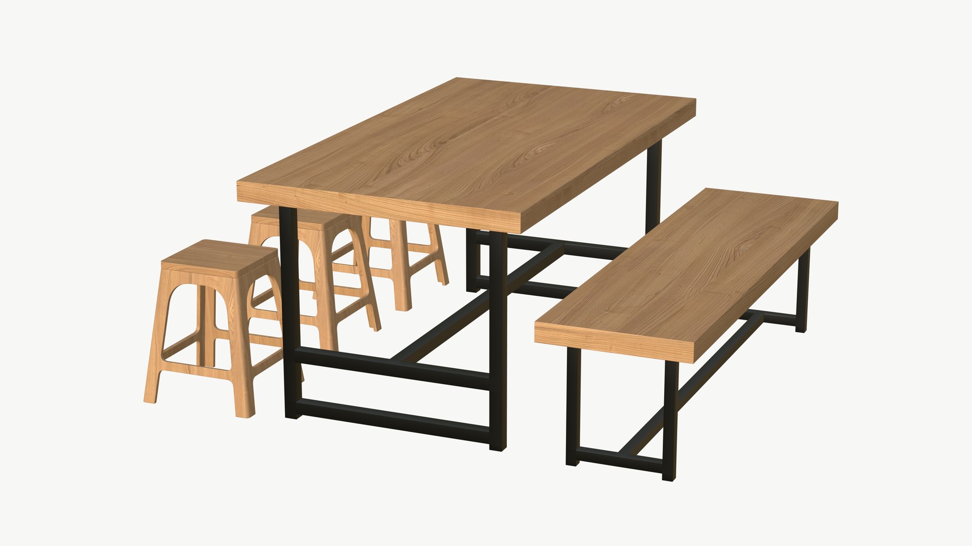 3D Realistic Wood Dining Table Stool Model - TurboSquid 1998956