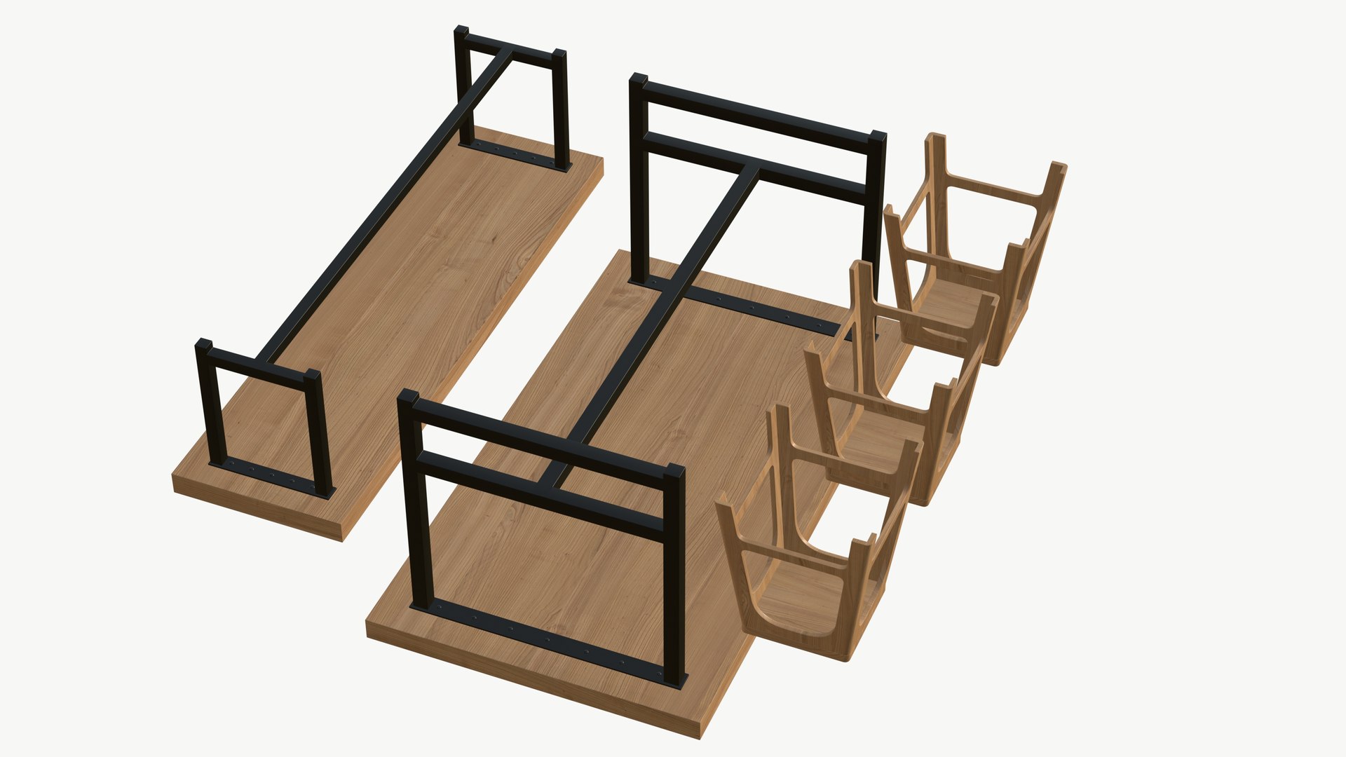 3D Realistic Wood Dining Table Stool Model - TurboSquid 1998956