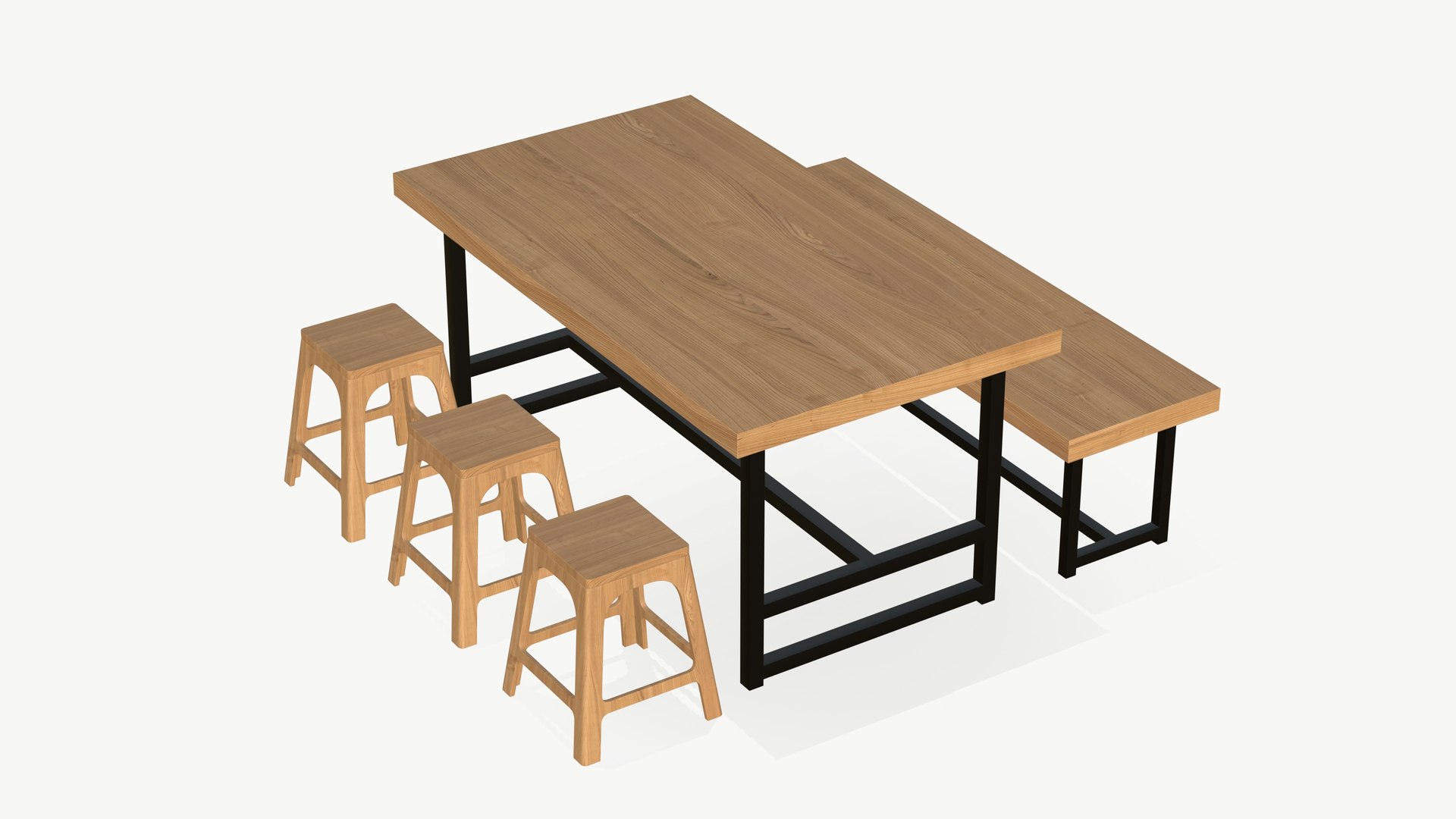 3D Realistic Wood Dining Table Stool Model - TurboSquid 1998956