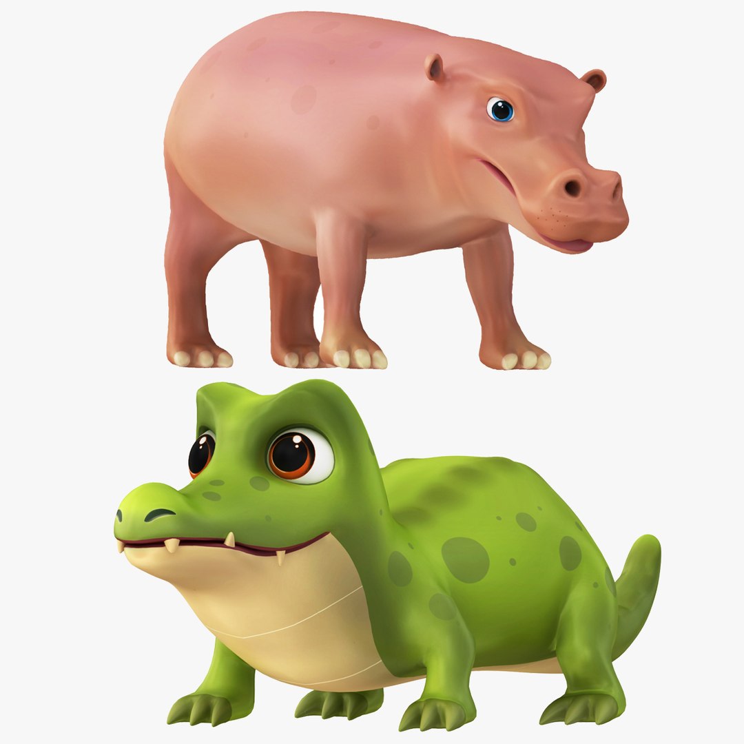 Cartoon Hippo and Crocodile 3D model - TurboSquid 2094738