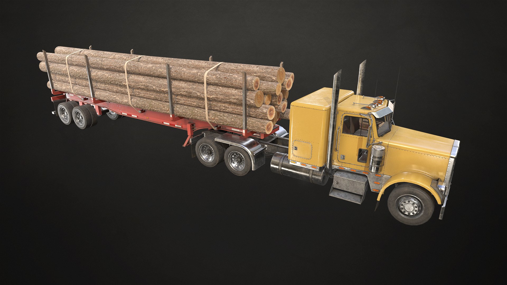 Flat Top Semi Truck Logging Trailer - Low Poly 3D Model - TurboSquid ...