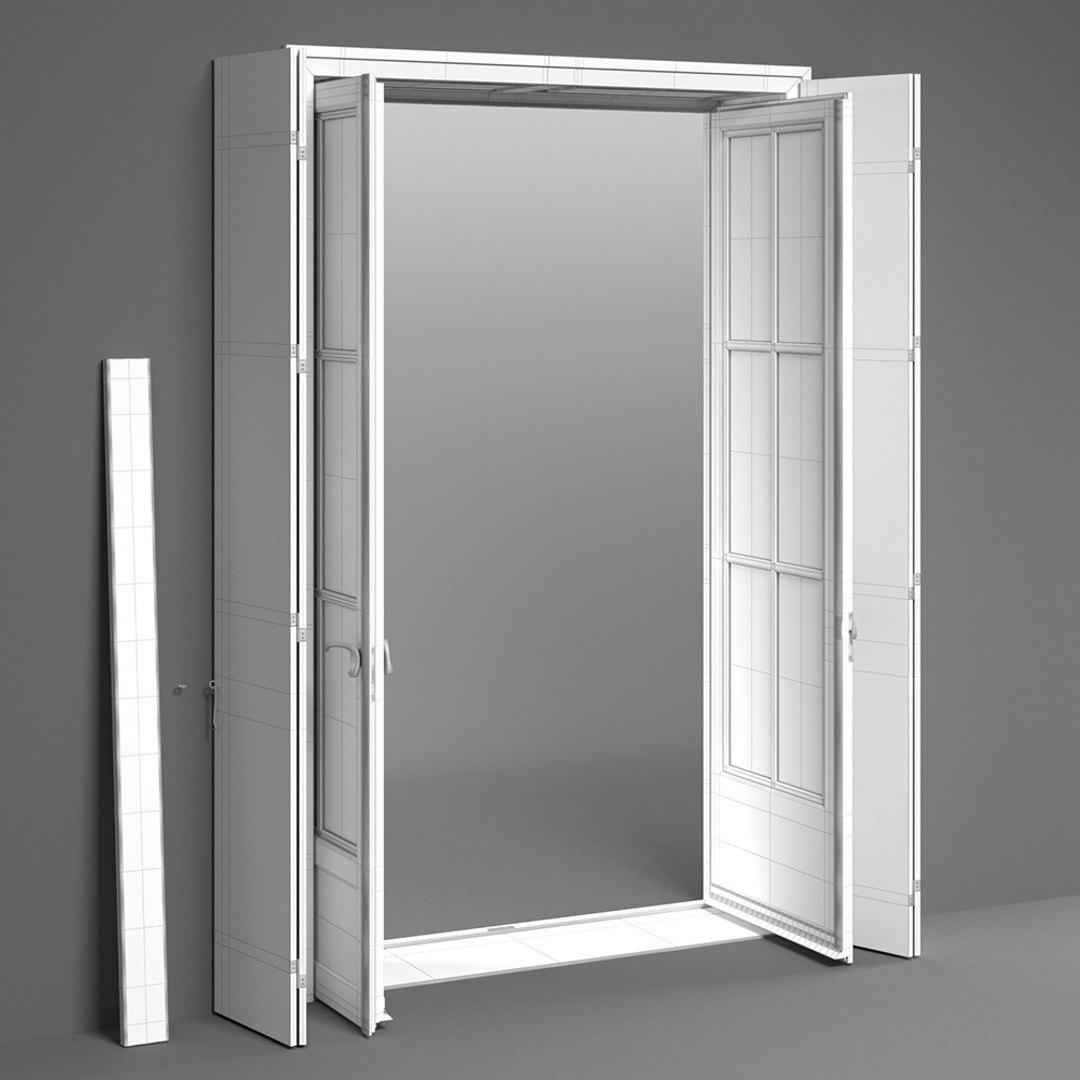 3d Model Double Glass Doors Shutters