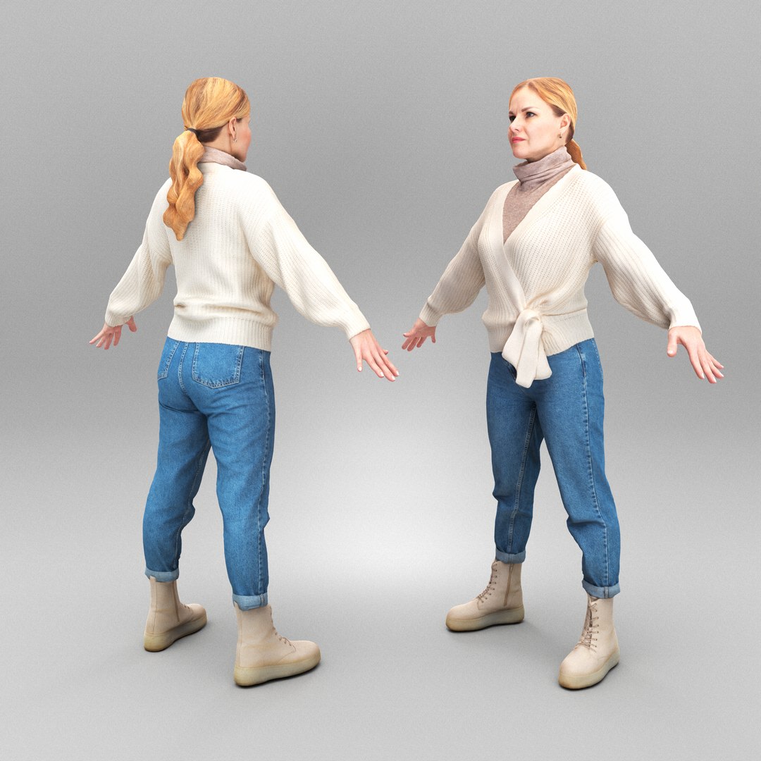 modelo 3d Woman in sweater and jeans in A-pose 386 - TurboSquid 2031889