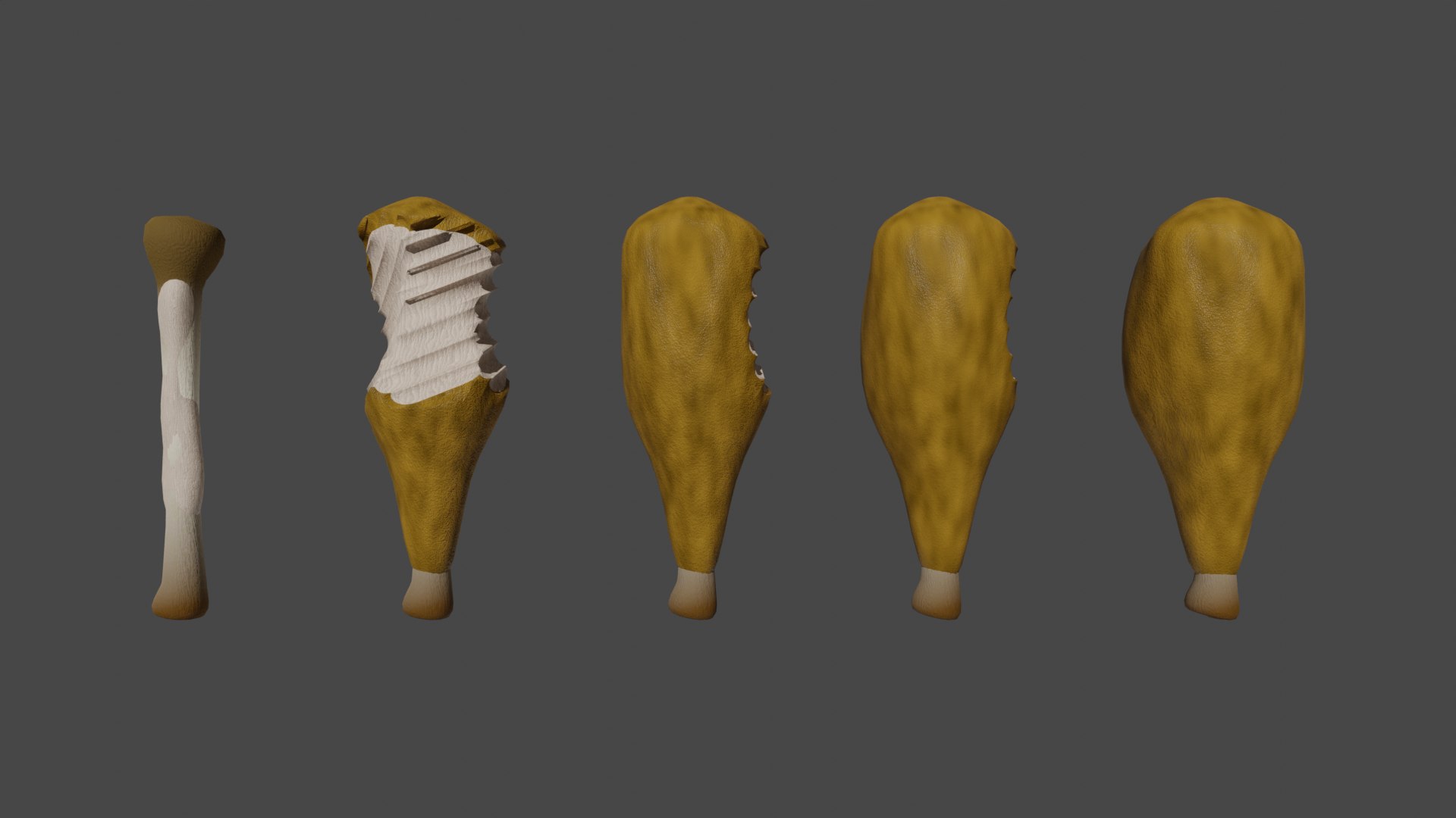 Chicken Leg Eaten At Stages- Low Poly 3D Model - TurboSquid 1963517