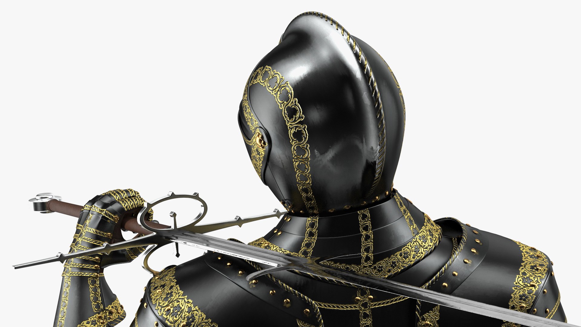 3D model Medieval Knight Black Gold Full Armor Walking Pose ...