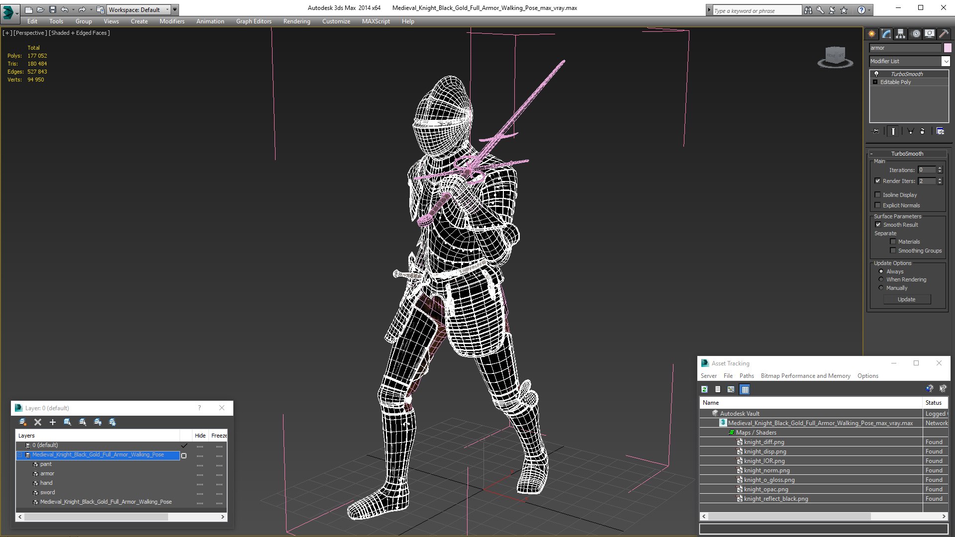 3D model Medieval Knight Black Gold Full Armor Walking Pose ...