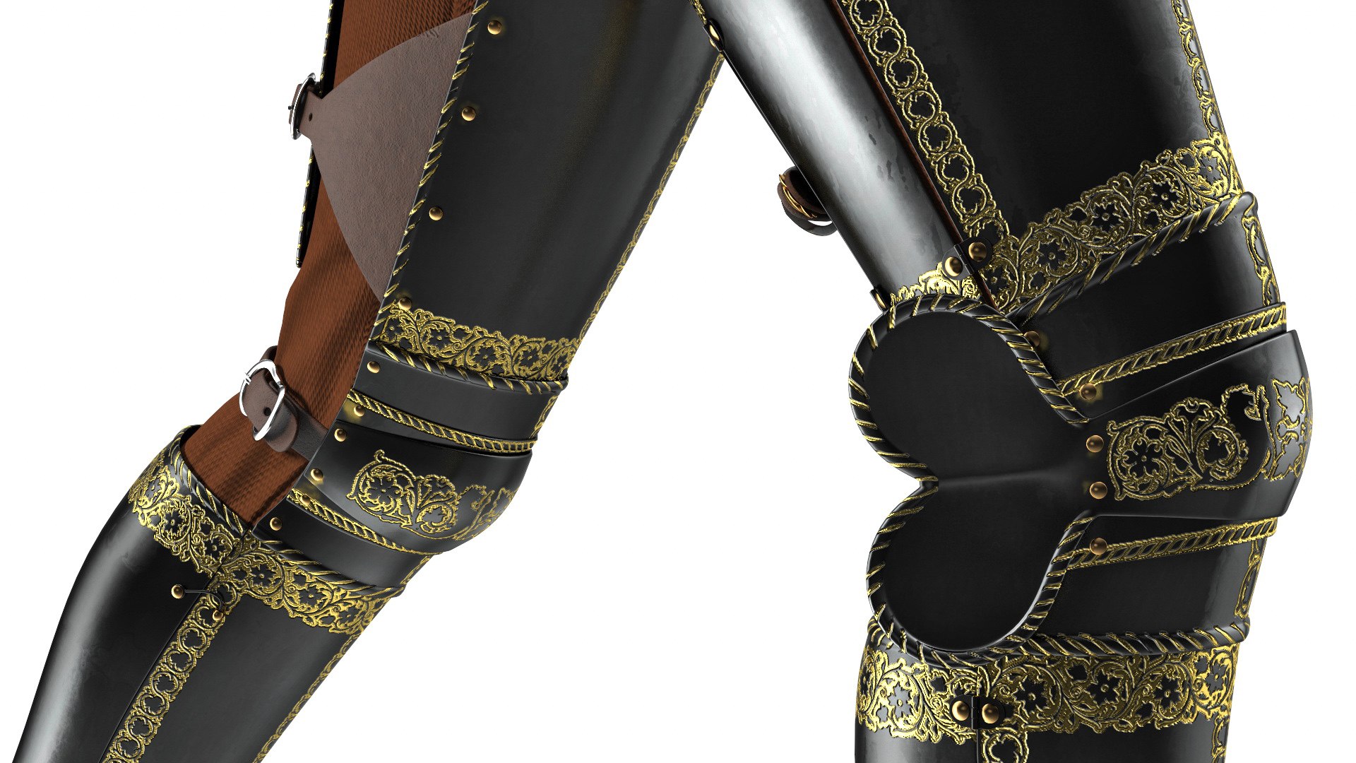 3D model Medieval Knight Black Gold Full Armor Walking Pose ...