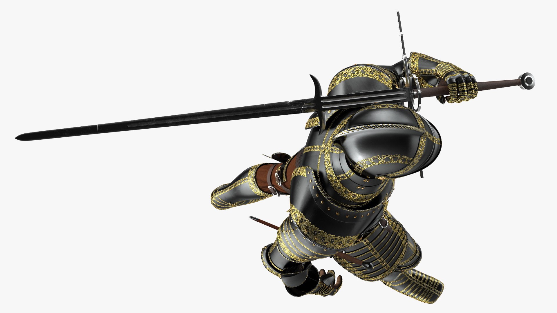 3D model Medieval Knight Black Gold Full Armor Walking Pose ...