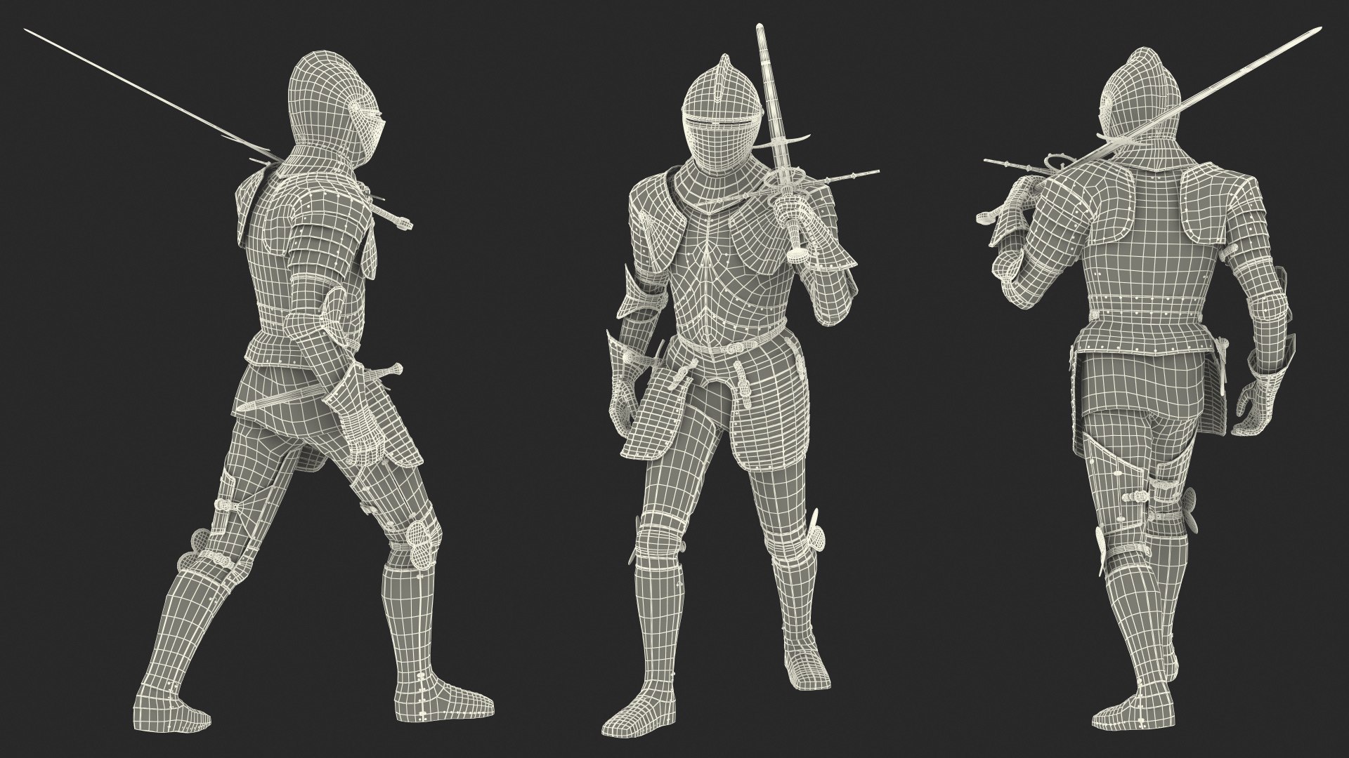 3D model Medieval Knight Black Gold Full Armor Walking Pose ...