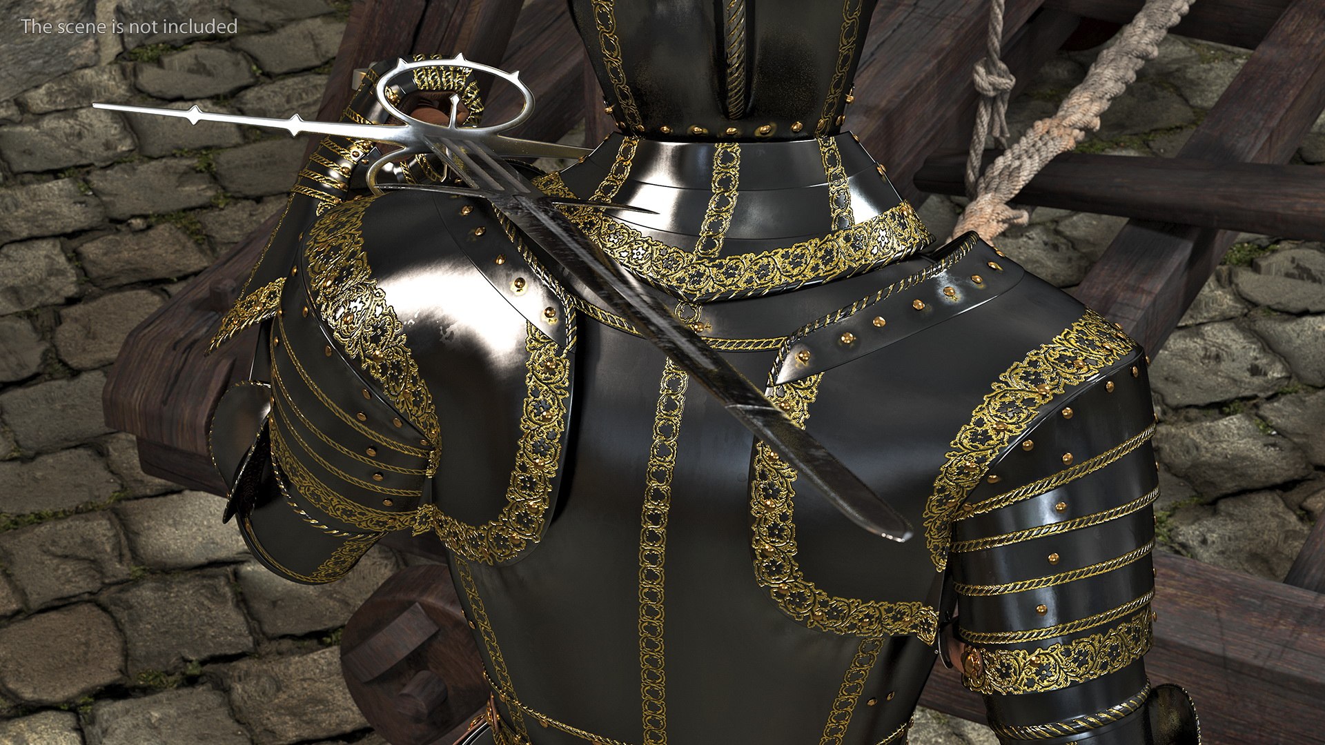 3D model Medieval Knight Black Gold Full Armor Walking Pose ...