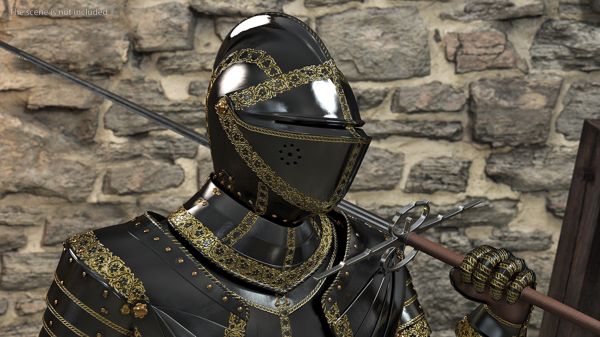 3D model Medieval Knight Black Gold Full Armor Walking Pose ...