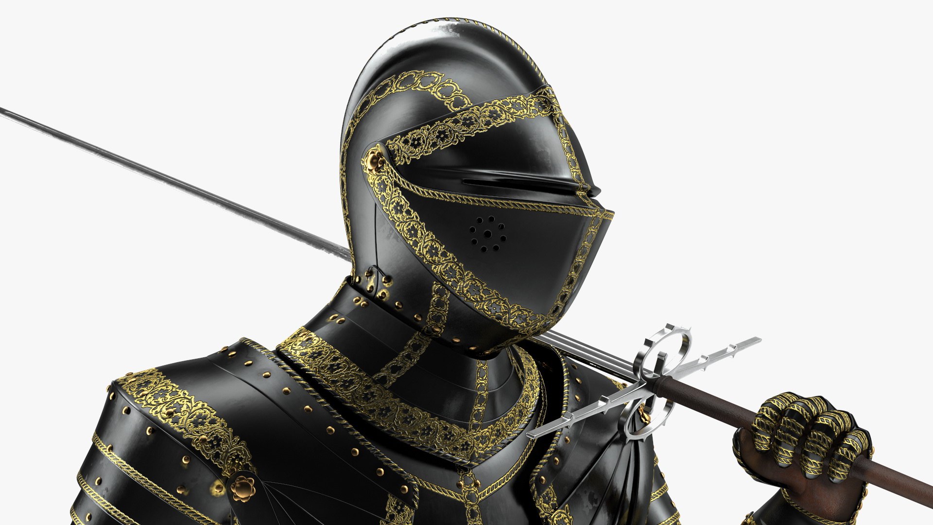 3D model Medieval Knight Black Gold Full Armor Walking Pose ...