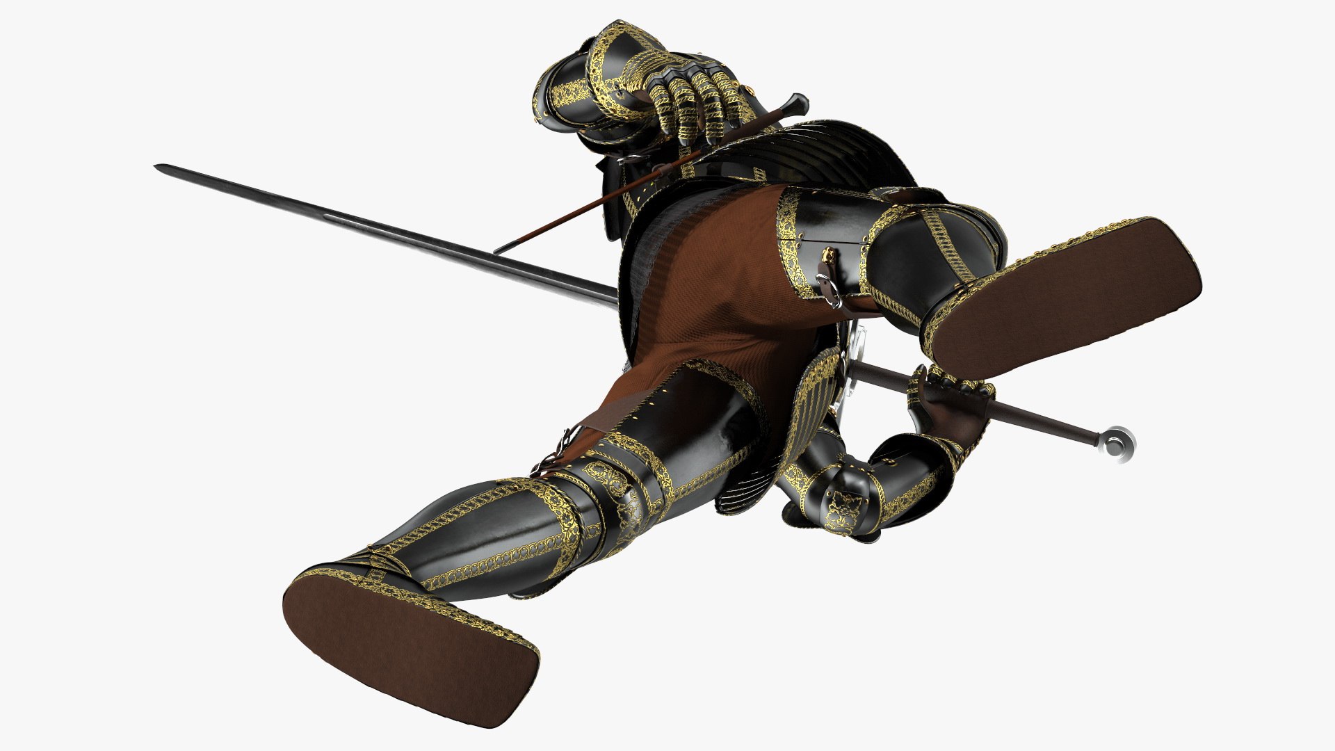 3D model Medieval Knight Black Gold Full Armor Walking Pose ...