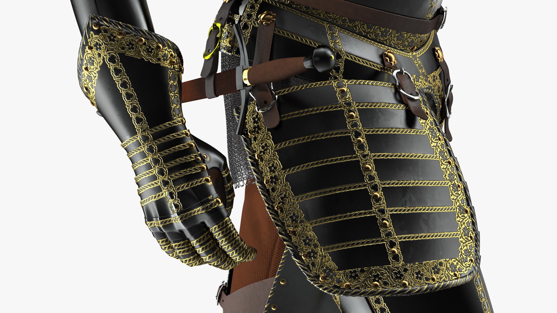 3D model Medieval Knight Black Gold Full Armor Walking Pose ...