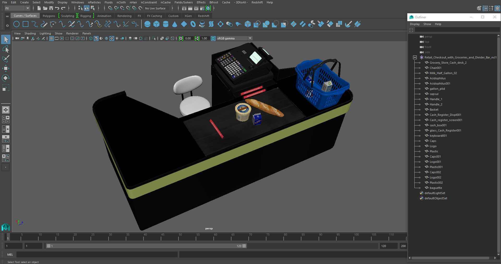 Retail Checkout With Groceries And Divider Bar 3D Model - TurboSquid ...