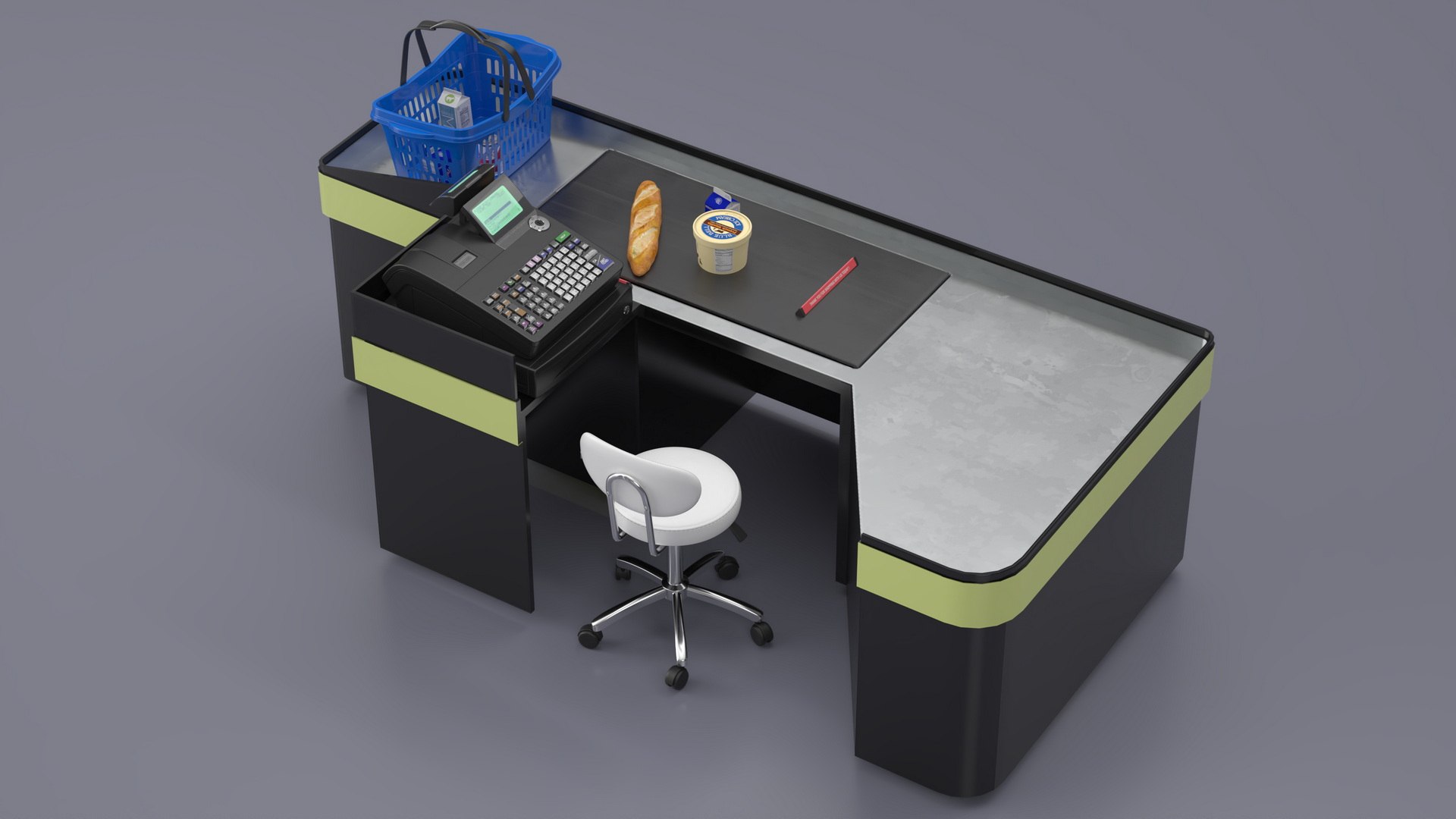 Retail Checkout With Groceries And Divider Bar 3D Model - TurboSquid ...