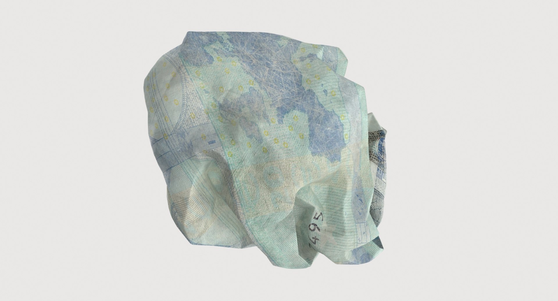 20 euro bill crumpled 3d model